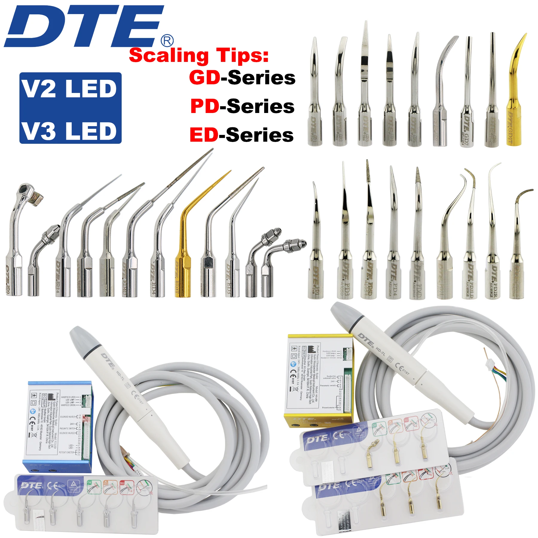 Generic Woodpecker Dte Ultrasonic Scaler Build In V2/v3 Led Handpiece Endo Scaler Tips Fit Nsk ...